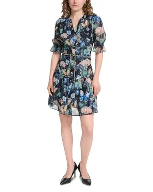 Karl Lagerfeld Paris Metallic Crinkle Button Down Dress