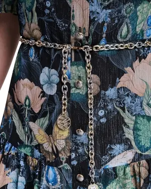 Karl Lagerfeld Paris Metallic Crinkle Button Down Dress