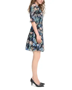 Karl Lagerfeld Paris Metallic Crinkle Button Down Dress