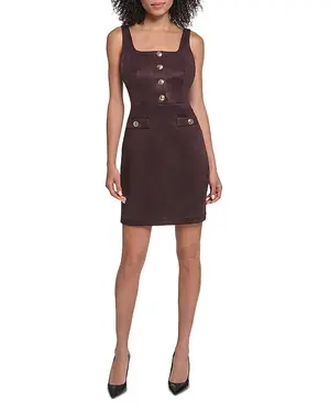 Karl Lagerfeld Paris Faux Suede A-line Mini Dress With Button Detail - Espresso
