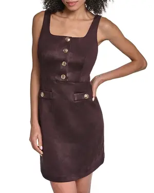 Karl Lagerfeld Paris Faux Suede A-line Mini Dress With Button Detail