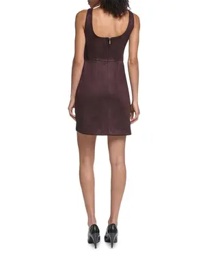 Karl Lagerfeld Paris Faux Suede A-line Mini Dress With Button Detail