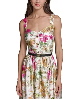 Karl Lagerfeld Paris Floral Print Belted Dress