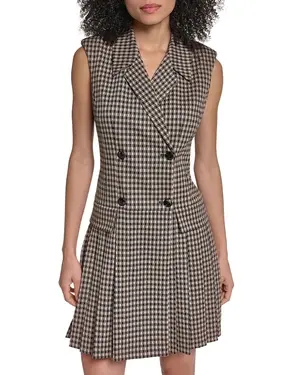 Karl Lagerfeld Paris Sleeveless Double Breasted Plaid Blazer Dress