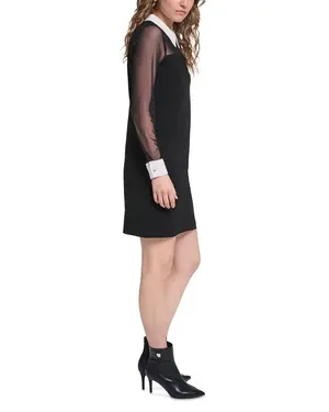 Karl Lagerfeld Paris Collared Long Sleeve Mesh Dress