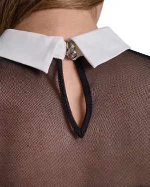 Karl Lagerfeld Paris Collared Long Sleeve Mesh Dress