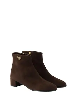 Prada Suede Booties - Brown