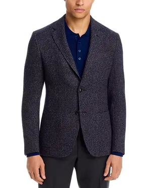 Etro Regular Fit Textured Solid Jacket - Blue Multi