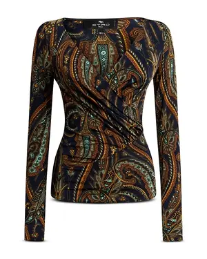 Etro Surplice Neck Knit Top - Printed Blue