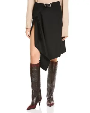 Attico Belted Asymmetric Midi Skirt - Black