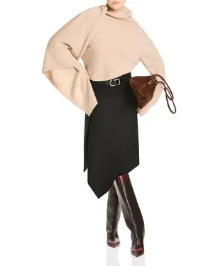 Attico Belted Asymmetric Midi Skirt - Black