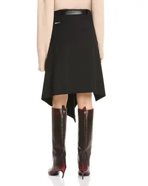 Attico Belted Asymmetric Midi Skirt - Black