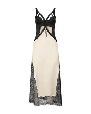 Attico Lace And Satin Cutout Midi Slip Dress