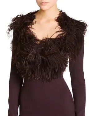 Attico Open Back Feather Trim Gown