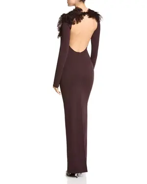 Attico Open Back Feather Trim Gown