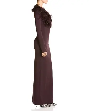 Attico Open Back Feather Trim Gown