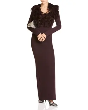 Attico Open Back Feather Trim Gown