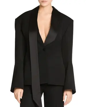 Attico Wool & Satin Tuxedo Jacket - Black