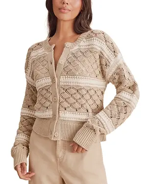 Splendid Bennett Cotton Open Knit Pattern Cardigan - Wheat/shell
