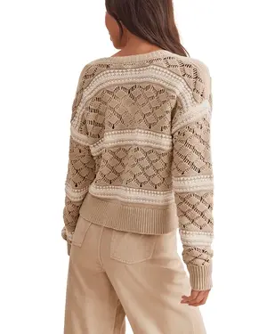 Splendid Bennett Cotton Open Knit Pattern Cardigan - Wheat/shell