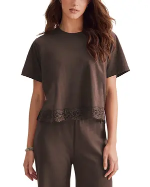 Splendid Lainey Lace Trim Short Sleeve Tee Java