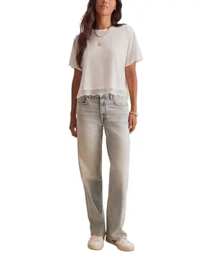 Splendid Lainey Lace Trim Short Sleeve Tee - Shell