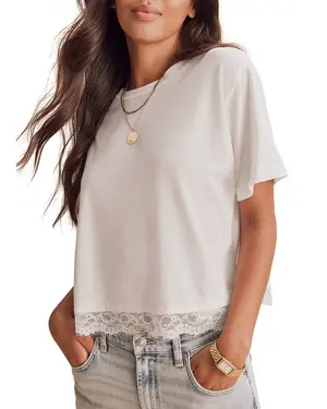 Splendid Lainey Lace Trim Short Sleeve Tee - Shell