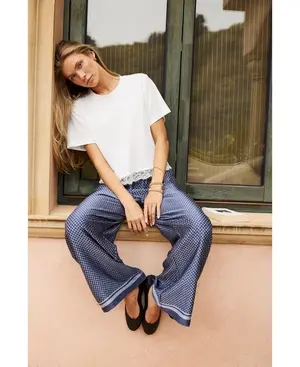 Splendid Lace Trim Short Sleeve Tee - Shell