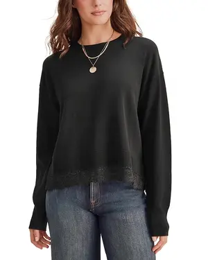 Splendid Georgie Lace Trim Pullover Sweater Black