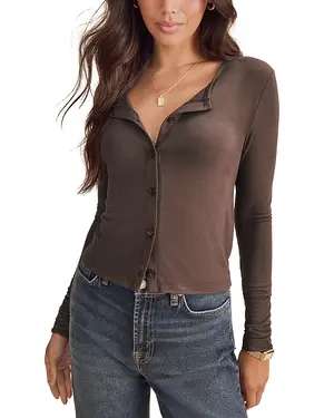 Splendid Long Sleeve Button Front Cardigan - Java