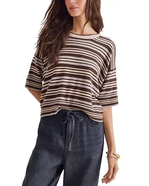 Splendid Georgie Striped Short Sleeve Sweater - Blue Mist/java