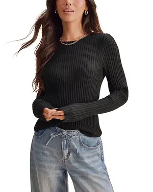 Splendid Georgie Pointelle Ribbed Sweater Black