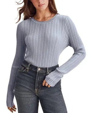 Splendid Georgie Pointelle Ribbed Sweater Blue Mist