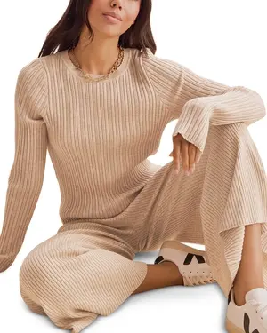 Splendid Georgie Pointelle Ribbed Sweater - Wheat Heather