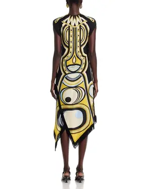 La DoubleJ Silk Fringe Trim Midi Dress