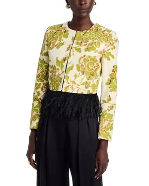 La DoubleJ Bijoux Feather Trim Jacket - Oasis