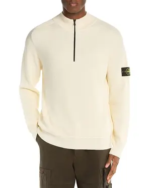 Stone Island Maglia Half Zip Logo Patch Cotton Sweater - Ivory