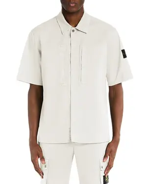 Stone Island Corta Logo Patch Cotton Blend Shirt - Ivory