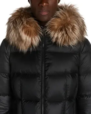 Moncler Boedic Hooded Shearling Trimmed Long Down Jacket - Black