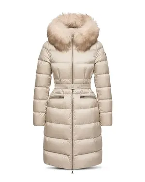 Moncler Boedic Hooded Shearling Trimmed Long Down Jacket - Miscellane