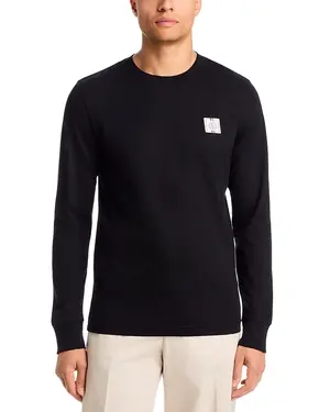 Moncler Tricolor Logo Long Sleeve Cotton Tee - Black