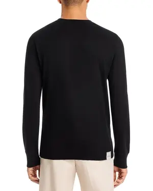 Moncler Tricolor Logo Long Sleeve Cotton Tee - Black