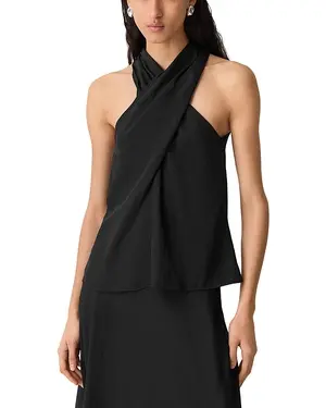 Theory Crossover Neck Sleeveless Top Black