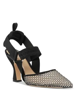 Fendi Colibri Embellished Mesh & Suede Slingback Pumps - Nero Black