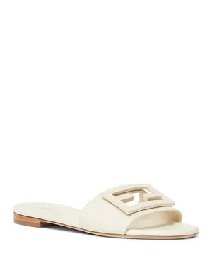 Fendi Leather Slide Sandals - Pergamena
