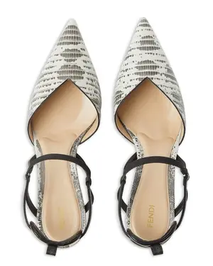 Fendi Colibri Embossed Leather Slingbacks - Pergamena