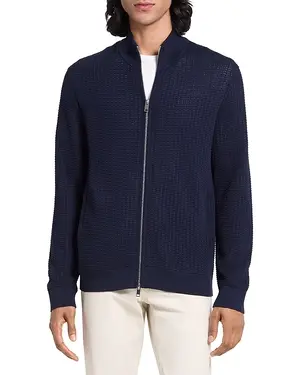 Theory Walton Full Zip Sweater In Tactile Cotton Baltic