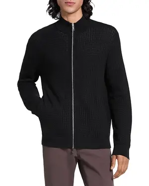 Theory Walton Full Zip Sweater In Tactile Cotton Black