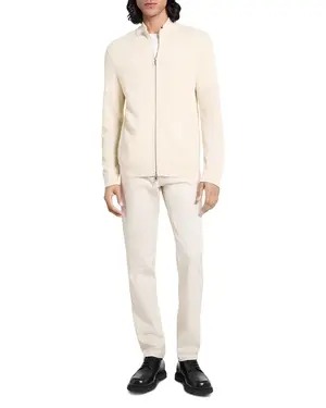 Theory Walton Full Zip Sweater In Tactile Cotton - Oat Milk