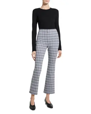 Theory Check Print High Rise Kick Flare Pants